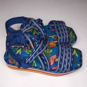 FARM Rio | Shoes | Farm Rio Blue Macaw Rainbow Strapped Platform ...